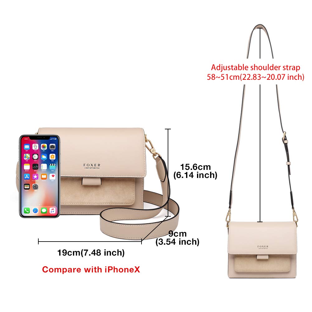 Women's Crossbody Shoulder Bag Split Leather Small Flap Lady Purse Female Cross Body Bag (Apricot)