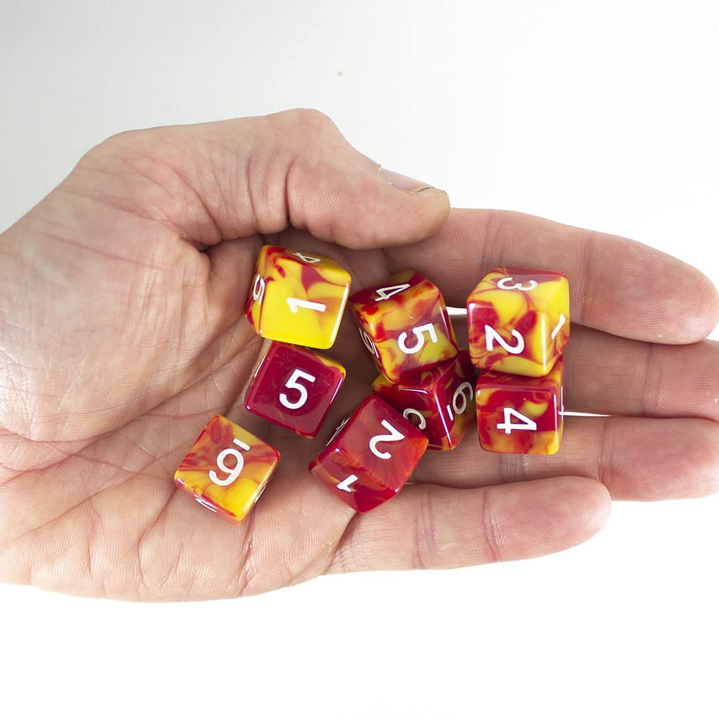 DND Fireball 8 D6 Dice Set - Red and Yellow Fire Themed Dice