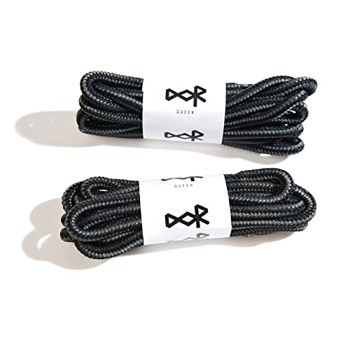 DOR QUEEN Round Work Boots & Hiking Shoelaces [1 Pair] Heavy Duty and Durable Shoelaces for Boots (Black/Gray, 160cm/63in)