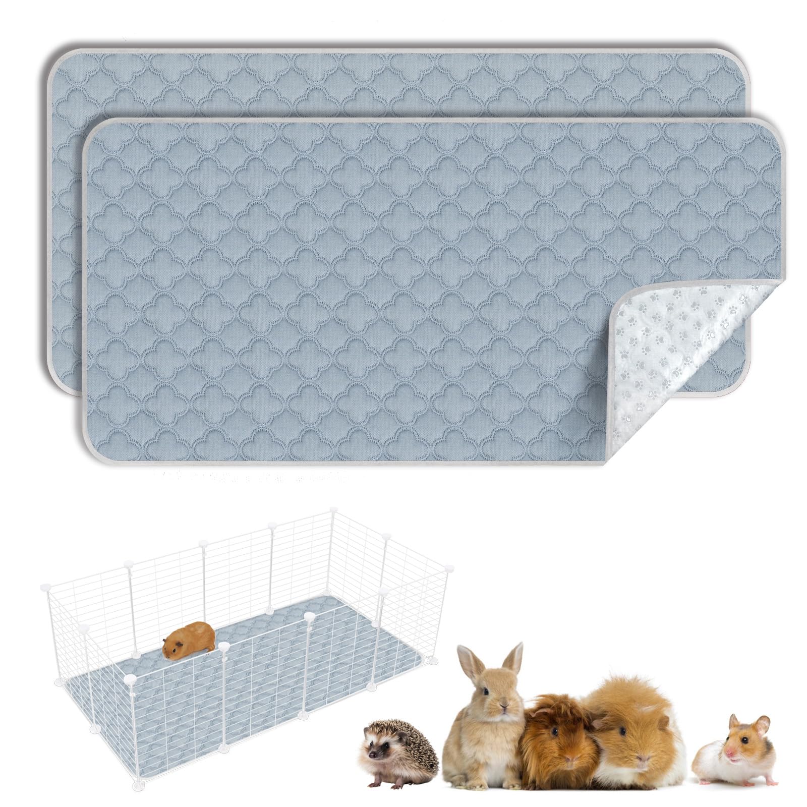 FunFurry Washable Guinea Pig Cage Liner - 2 Pack Reusable Washable Pee Pads,Waterproof Guinea Pig Bedding for Small Animal - Rabbit Bunny Hamster Puppy (Light Grey, 24" X 47" - 2 Pack)