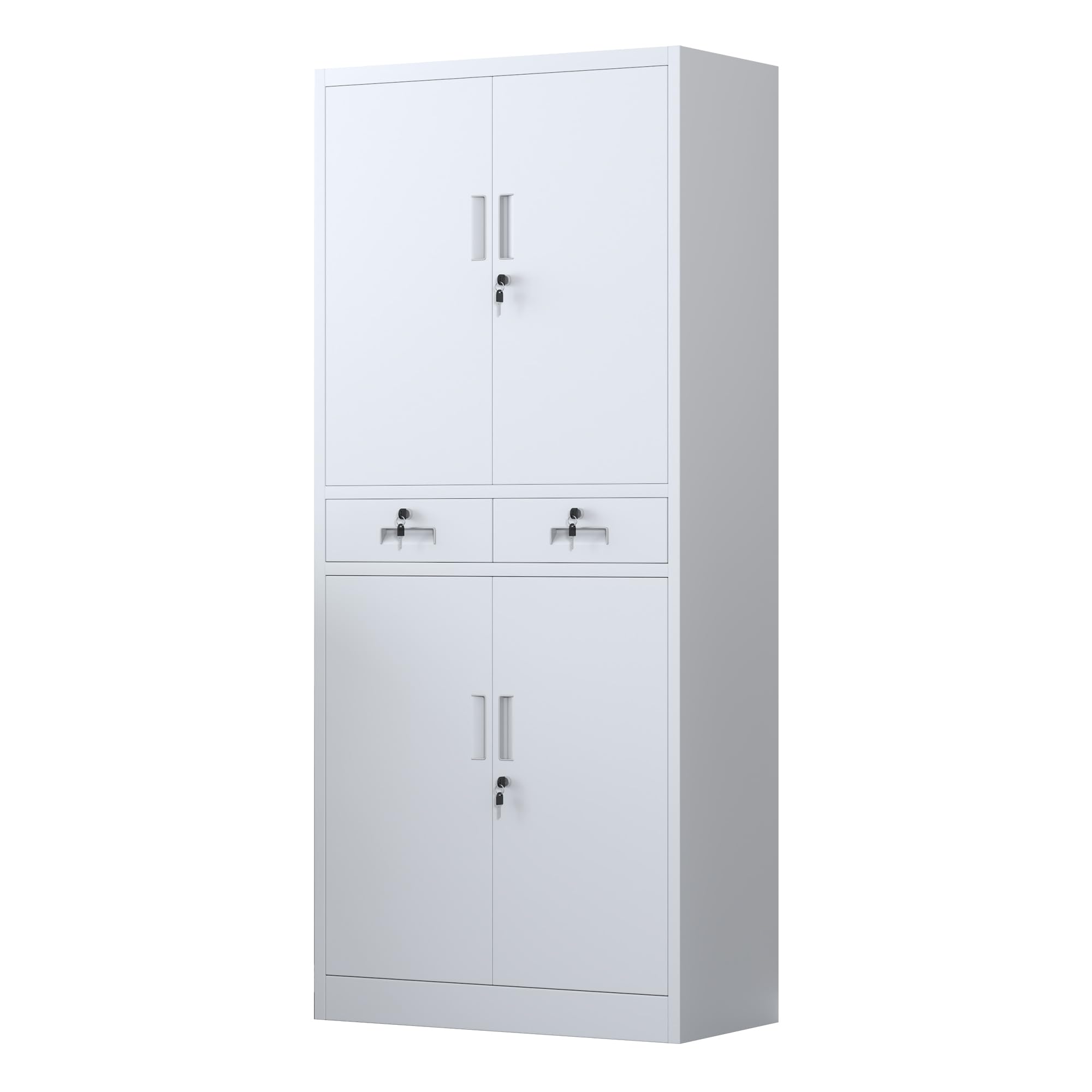 JINGUR Metal Storage Cabinet with Locking Doors and 2 Drawers, Lockable Steel Storage Cabinets with Adjustable Shelves for Home Office Garage Kitchen Pantry (Black)