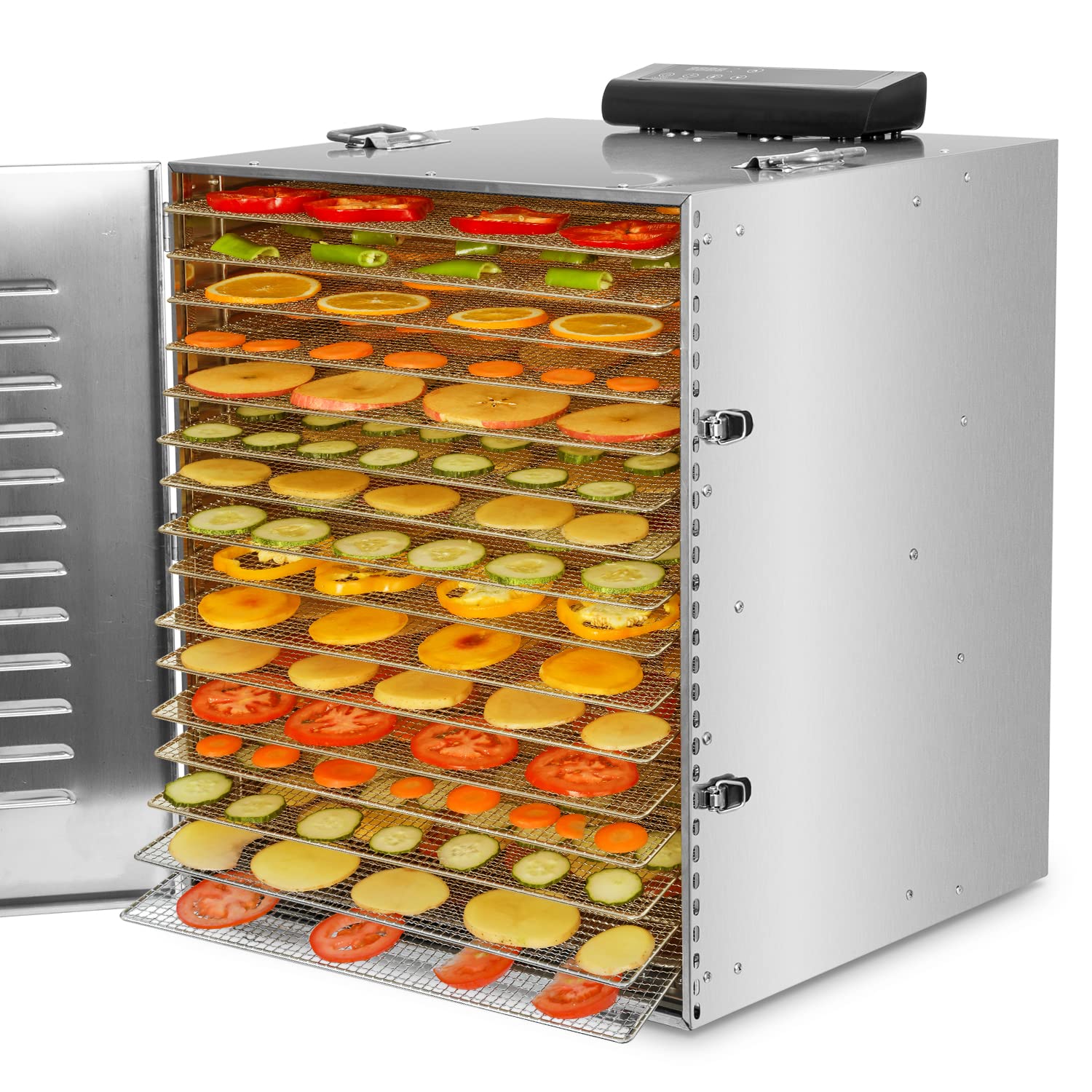 Commercial Food Dehydrator Machine Electric Dehydrators for Food and Jerky, 16 Trays Stainless Steel Fruit Vegetable Dryer with Digital Timer and Temperature Control