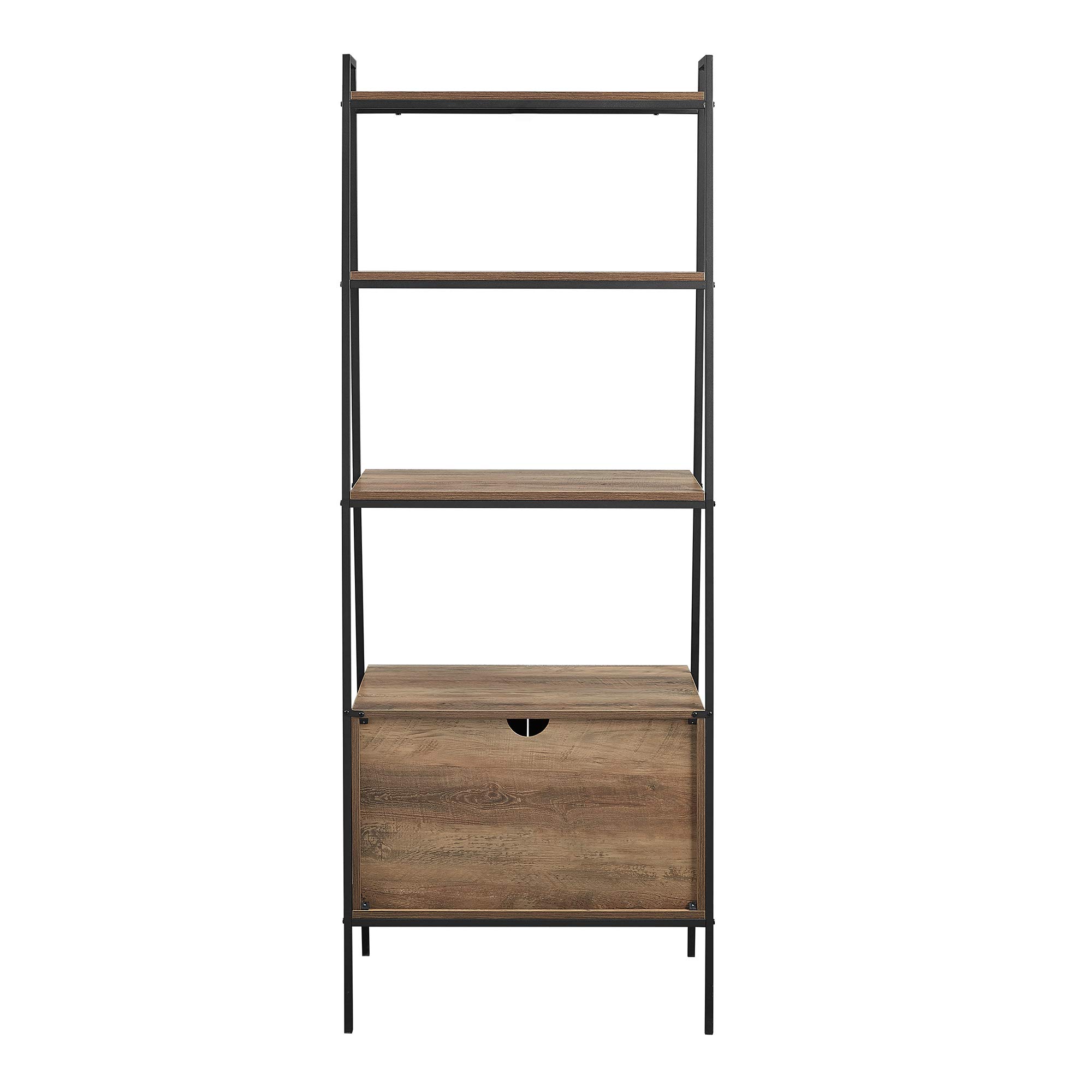 Walker Edison Furniture Company Industrial Modern Ladder Bookcase w/Cabinet, 72 Inch, Reclaimed Barnwood