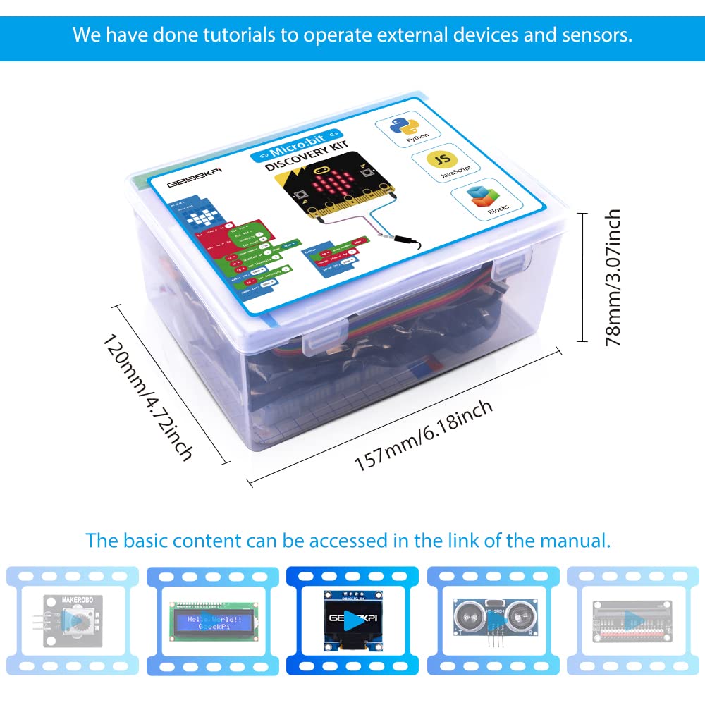 GeeekPi Basic Starter Kit for BBC Micro:bit (V2 Included), Blocks and Python Code, Multiple Sensors Project Examples, Detailed Tutorial Included