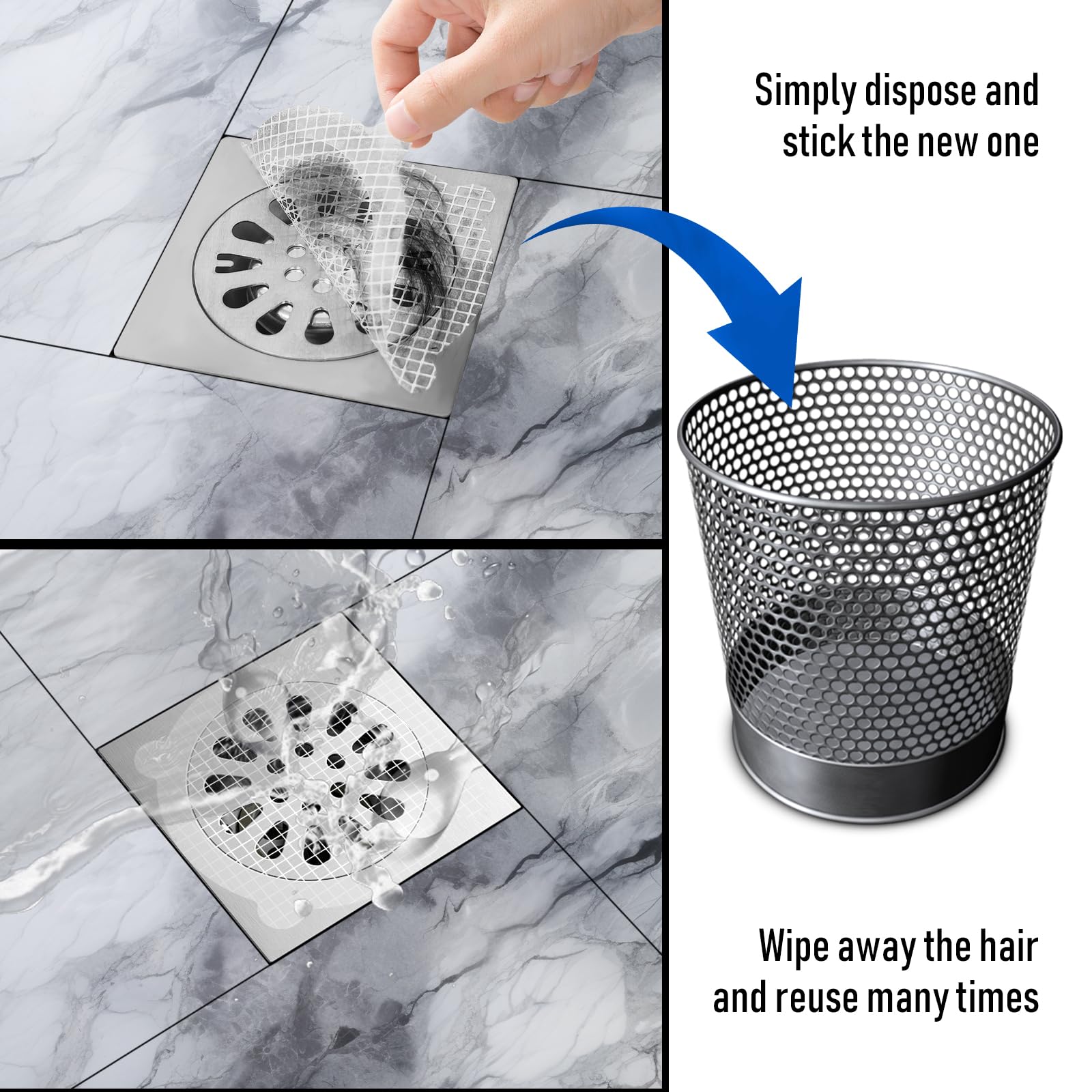 JINSILU,50 Pack,Disposable Shower Drain Hair Catcher Mesh Stickers,Shower Hair Drain Catcher,Drain Cover