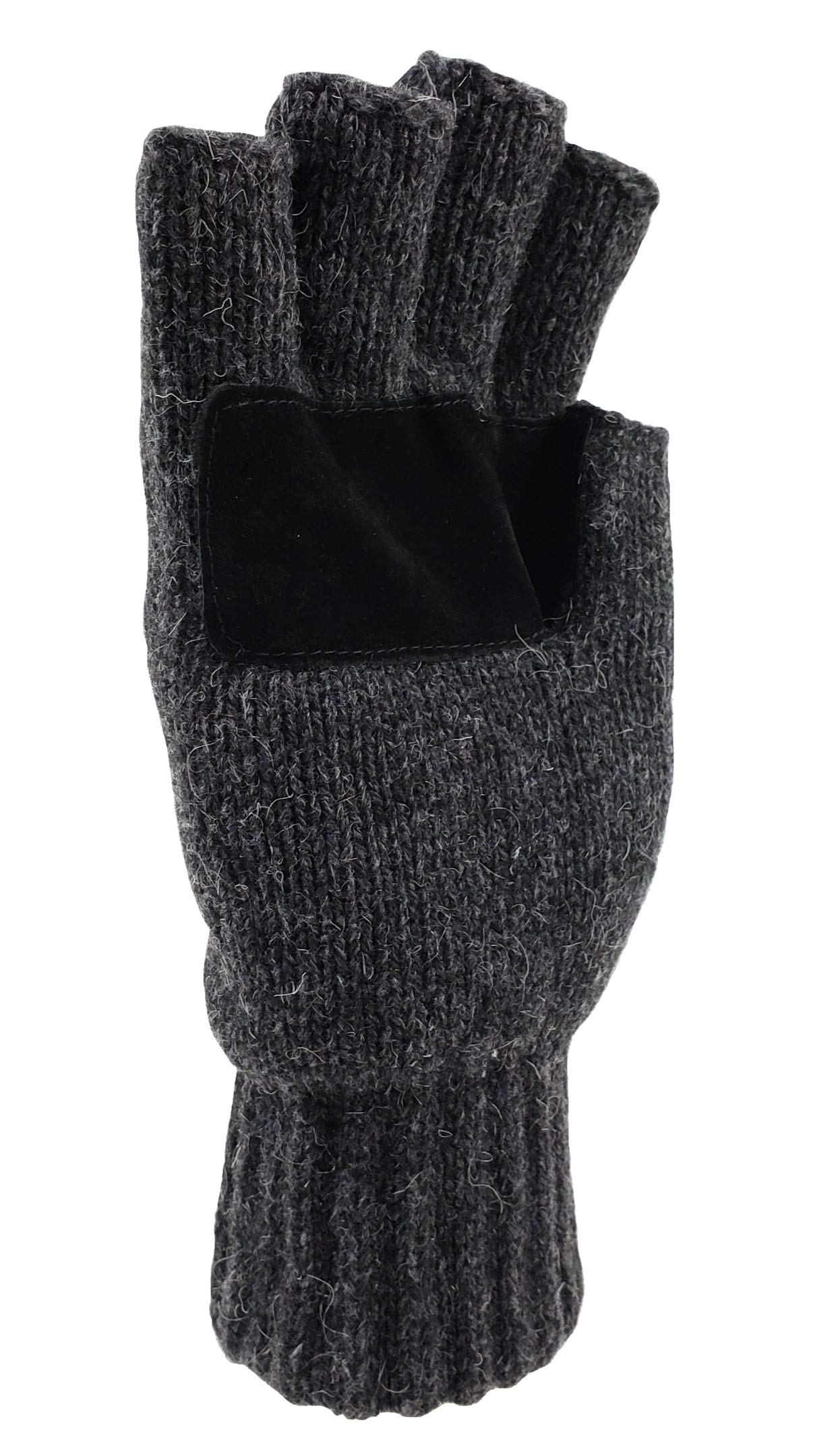 BRUCERIVER Mens Fingerless Gloves Wool knitted with Thinsulate lining Leather Patch on Palm (Anthra,Men Size)
