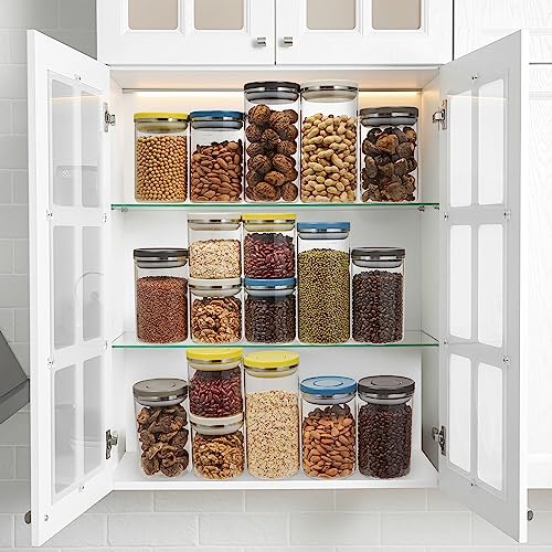TrendPlain Air Tight Containers for Food - Pop Up High - Grade Borosilicate Glass Container with Stackable Lids - Storage Containers for Pantry, Cereal, Coffee, Rice, Flour 27 Oz / 800 ML, Grey