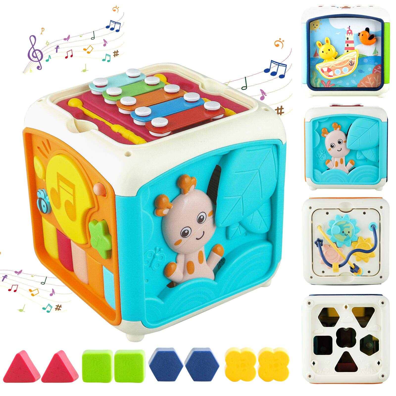 Tikooere Activity Cube Toy for Baby,7 in 1 Multi-Function Play Cube with Music Keyboard,Drum and Xylophone,Educational Musical Toy Gifts for Toddlers Kids Boys Girls 1 2 3 4 5 6 Years Old(Blue)