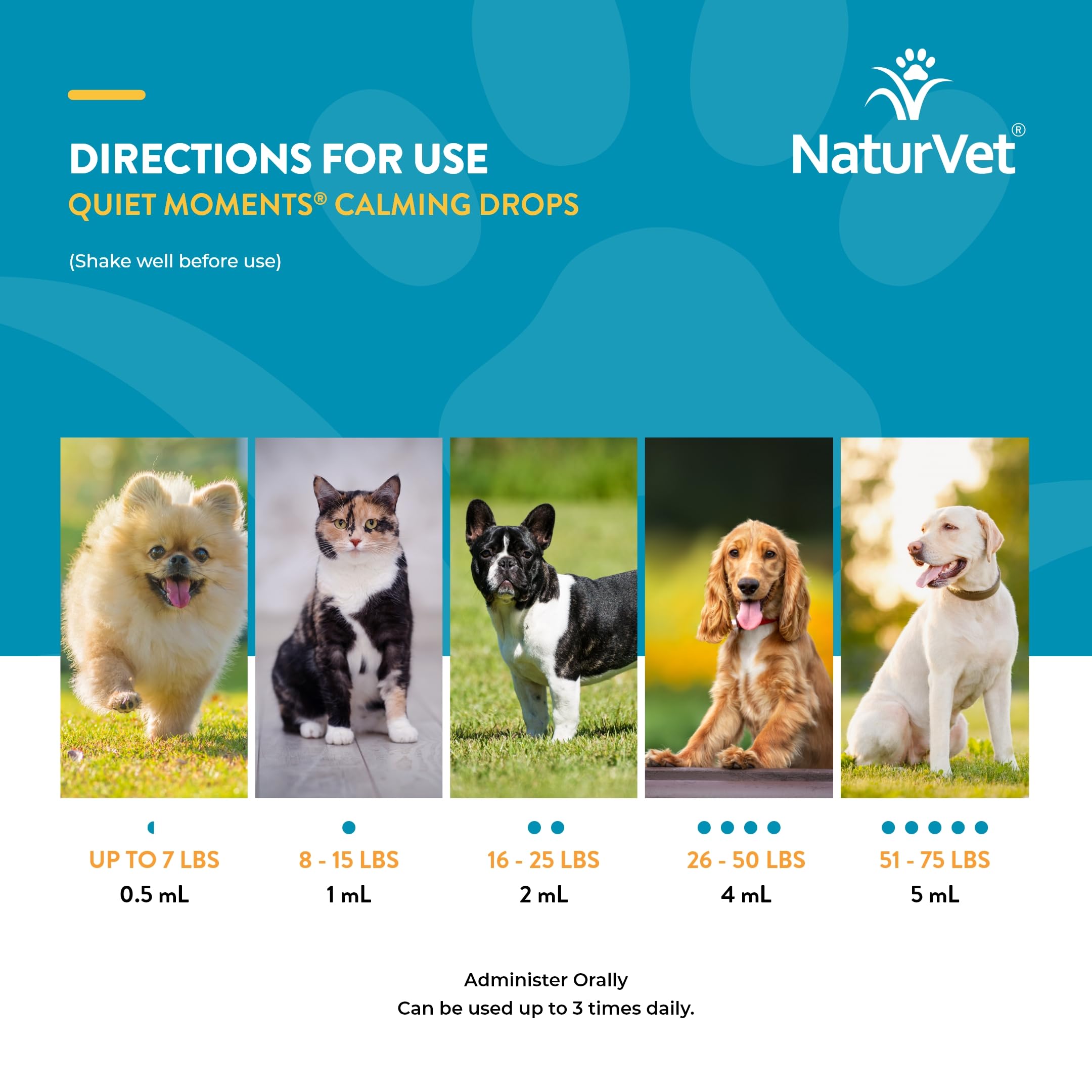 NaturVet Quiet Moments Calming Drops for Cats & Dogs β Helps Reduce Pet Stress, Promotes Relaxation β Dog Supplement, Cat Supplement Includes L-Tryptophan, Ginger, Chamomile β 2 Oz.