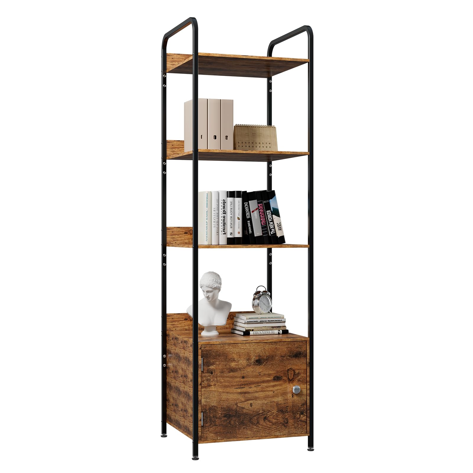 Homnso Book Shelf,5 Tier Bookcase with Storage,Freestanding Wood and Metal Open Bookshelf,Utility Book Organizer Shelves for Bedroom, Living Room, Home Office (Retro Color 5-Tier Bookcase)