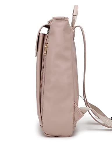 Kah&Kee Feaux Leather Backpack Purse for Women Casual Travel Daypack with Laptop Compartment 13 Inch (Tan Pink)