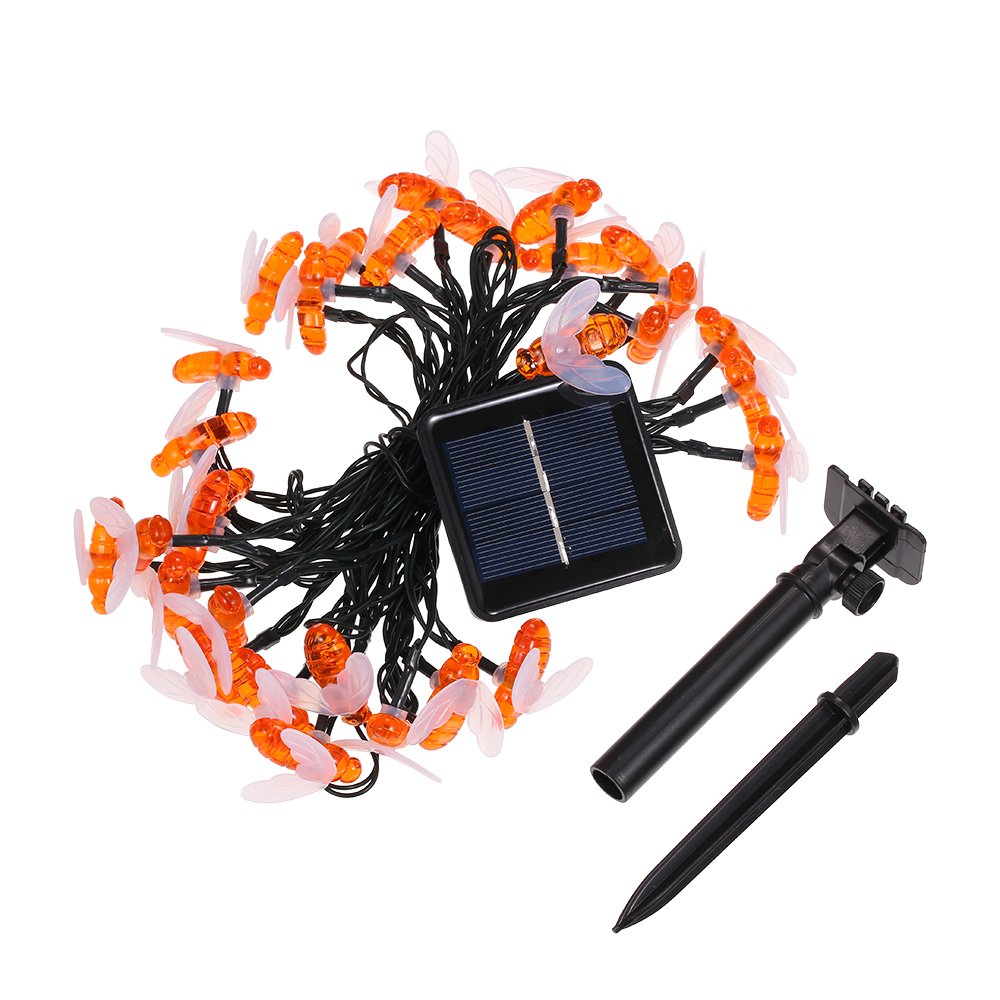 Tomshine Upgraded Solar String Lights Outdoor Waterproof 50 LED Solar Bee Fairy Lights 22.6ft 8 Lighting Modes with Control & Sensitive Light Sensor for Garden, Patio, Yard, Lawn (Warm White)