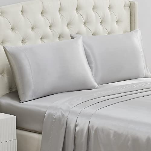 Juicy Couture Satin Pillowcase for Hair and Skin, Grey Standard Size Pillowcase Set of 2 - Silky Satin Cooling Pillow Covers with Envelope Closure