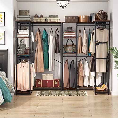 Tribesigns L-Shaped Clothes Rack for Corner, Heavy Duty Garment Rack with Shelves and Hanging Rods, Freestanding Closet Wardrobe Rack Metal Clothing Rack for Bedroom, Capacity 500lbs