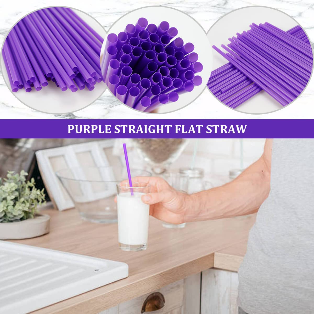 FERCAISH 200 Pcs Purple Disposable Plastic Straws, DIY Creative Handmade Flower Straws - Disposable Fruit Juice Beverage Plastic Straw for Wedding Birthday Party(10.2inches)