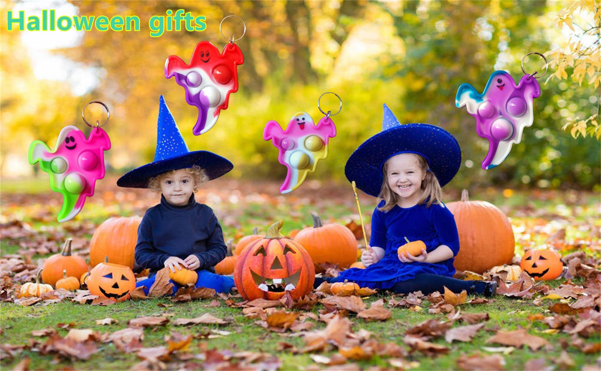 HOZKEAP 24 Packs Bulk Halloween ghost Fidget Bubble Mini Pop Keychain,Small Birthday Party Favors Supplies and Student Prizes