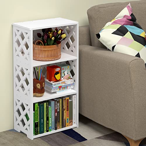 Rerii Bookcase, 4 Tier Kids Small Bookshelf 3 Shelf, Book Organizer Storage Open Shelf Rack, Display Shelves for Bedroom Living Room Bathroom Office, White