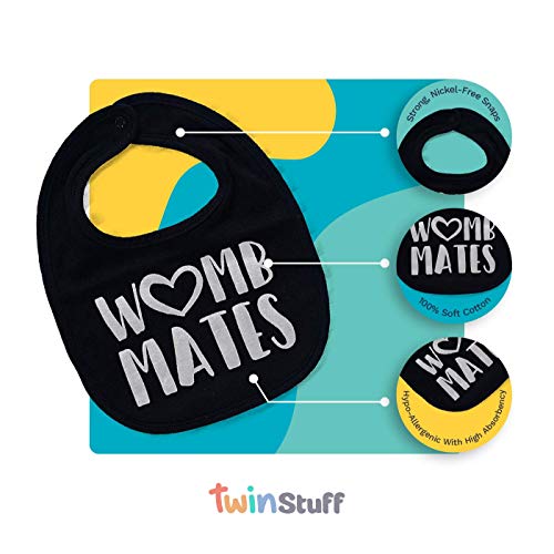 Womb Mates Twins Baby Bibs - 100% Soft Cotton, Unisex Twin Bib Set For Boys and Girls