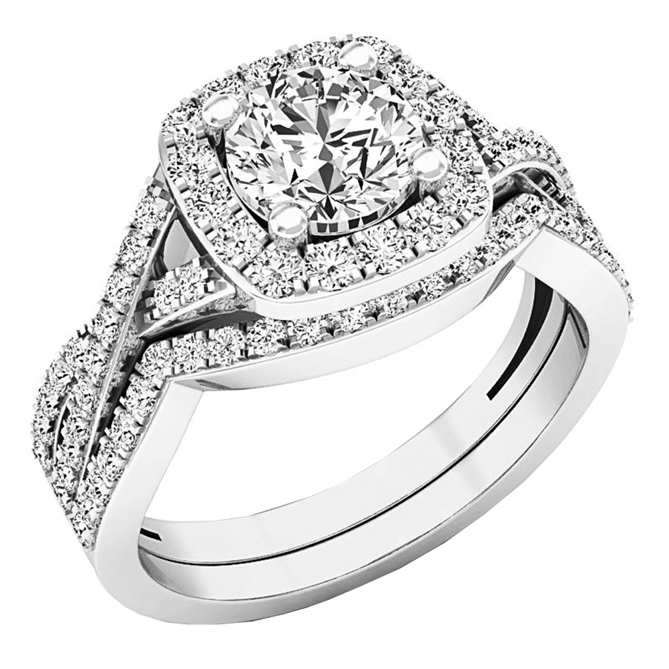 Dazzlingrock Collection Round Cubic Zirconia Cushion Halo with Split Shank Wedding Ring Set for Women (2.55 ctw, Color White, Clarity Clean) in 10K White Gold, Size 7.5