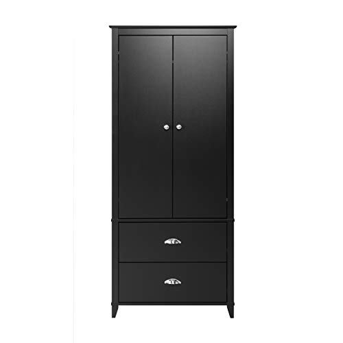 Prepac Yaletown Traditional Wardrobe Closet with Drawers and 2 Doors, Stylish 2-Door Armoire Portable Closet 21" D x 31.5" W x 72" H, Black, BABH-1205-2K