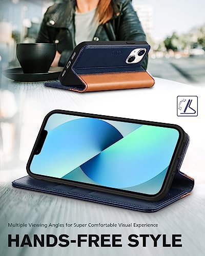 TUCCH Case for iPhone 13 Wallet Case 5G, [Card Holder] Slots Folio PU Leather Cover, Kickstand Flip Case with [TPU Shockproof Interior Case] Compatible with iPhone 13 6.1-inch 2021, Brown & Dark Blue