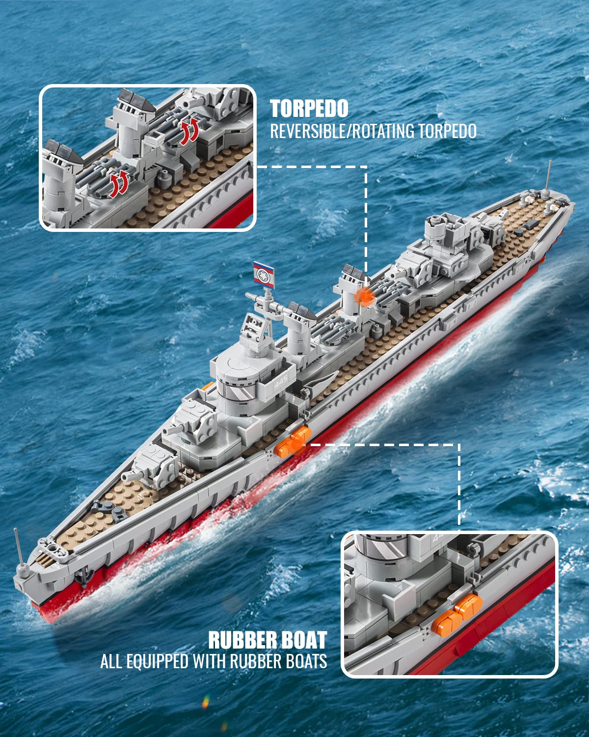 dOvOb Military Fletcher-class Destroyer Model Building Blocks Kit, 1338 Pieces Bricks, STEM Toys for Kits or Adult
