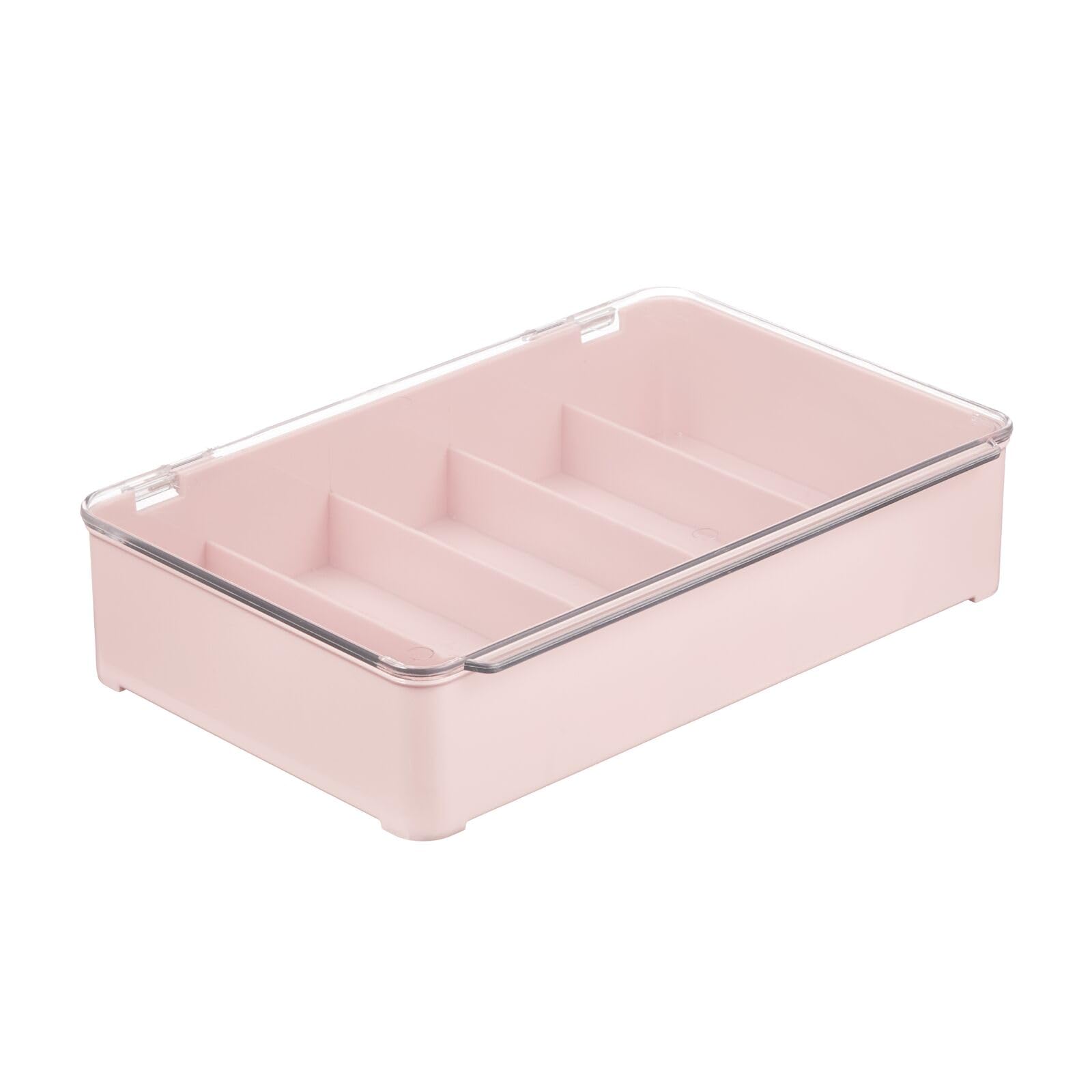 mDesign Plastic Stackable Eyeglass Case Storage Organizer with Hinged Lid for Unisex Sunglasses, Reading Glasses, Fashion Eye Wear, Protective Glasses, 5 Sections, Ligne Collection, 2 Pack, Light Pink