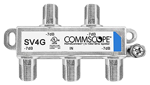 Commscope SV-4G HomeConnect 4-Way Coaxial Cable Splitter 5-1002 MHz CATV 120 dB 75 ohm IndoorOutdoor, Silver