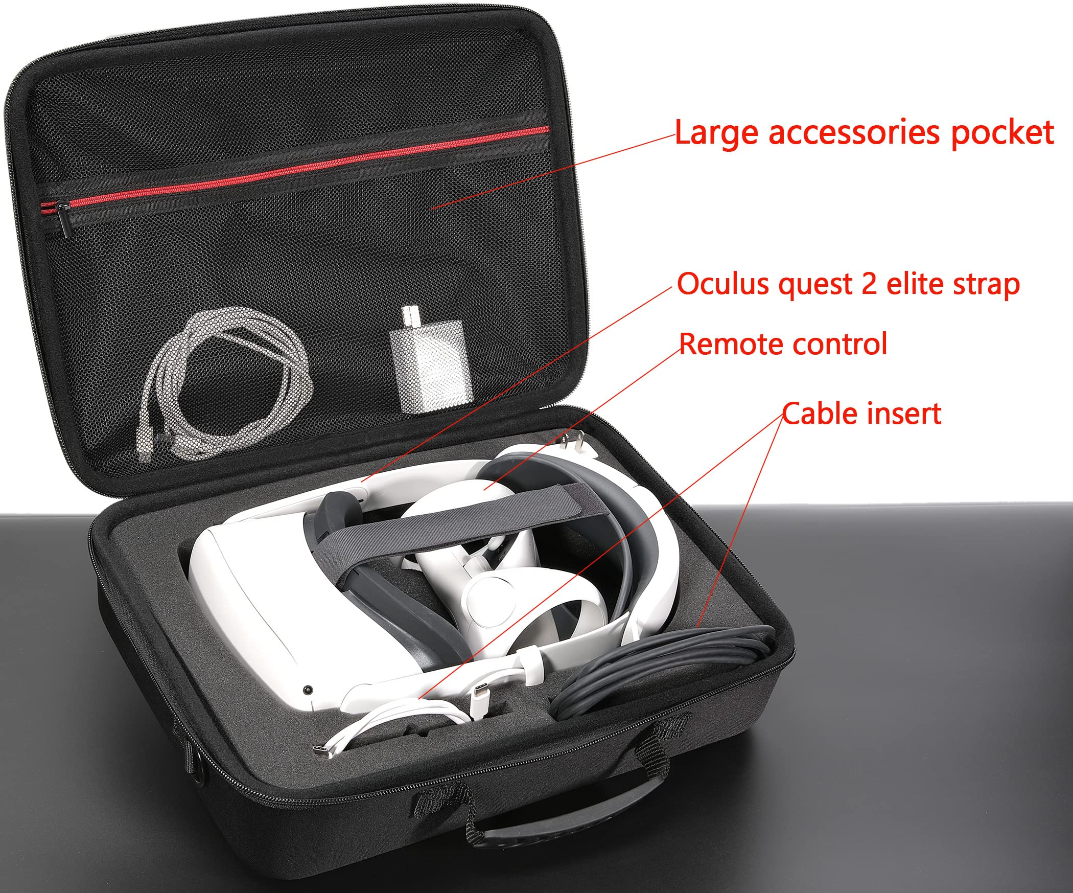 dpbag Hard Padded Carry case fit for Oculus Quest 2 VR Headset Elite Strap, All in One Shoulder Belt Travel and Storage with Foam Cutout Strap Control, Accessories.
