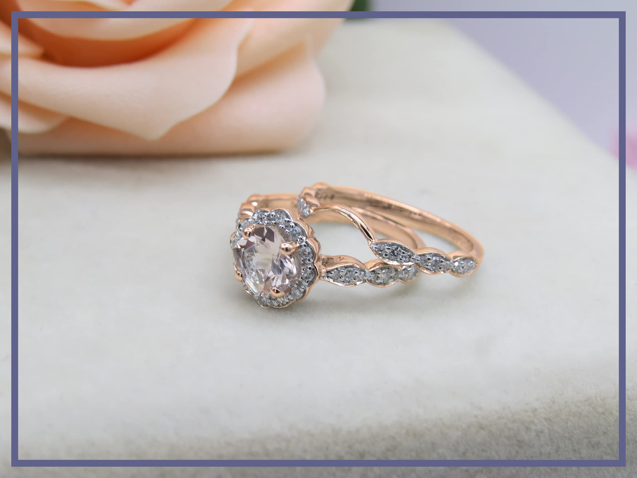 Dazzlingrock Collection 5.5 MM Cushion Morganite & Round Diamond Ladies Halo Wedding Ring Set in 14K Rose Gold, Size 9