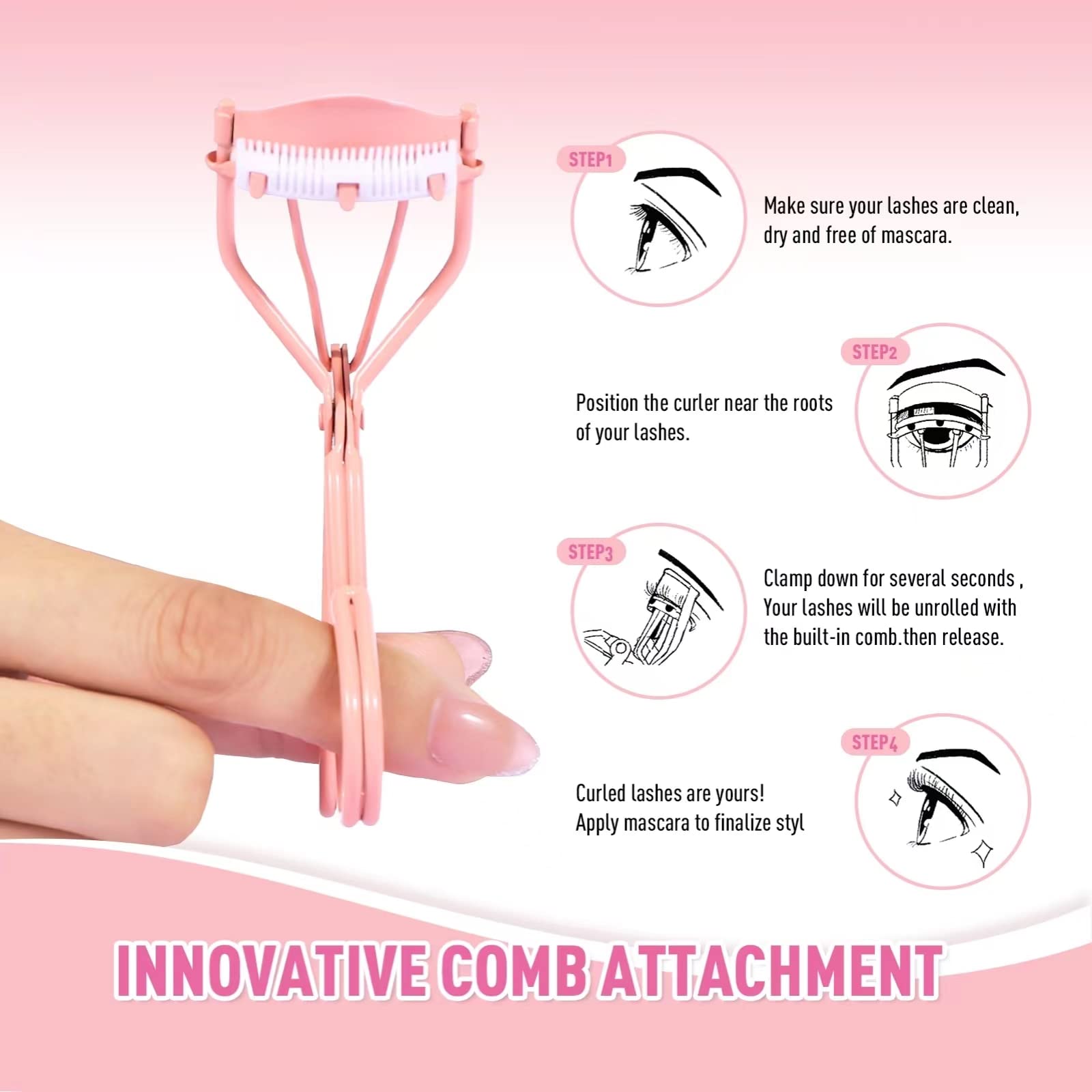 Eyelash Curlers with Comb, Pink Eyelash Curler with Built in Comb, Separated Eyelash Curler with Brush,Eye Lash Curler with Eyelash Curler Refills,Eyelashes Curler,The Professional Lash Tool
