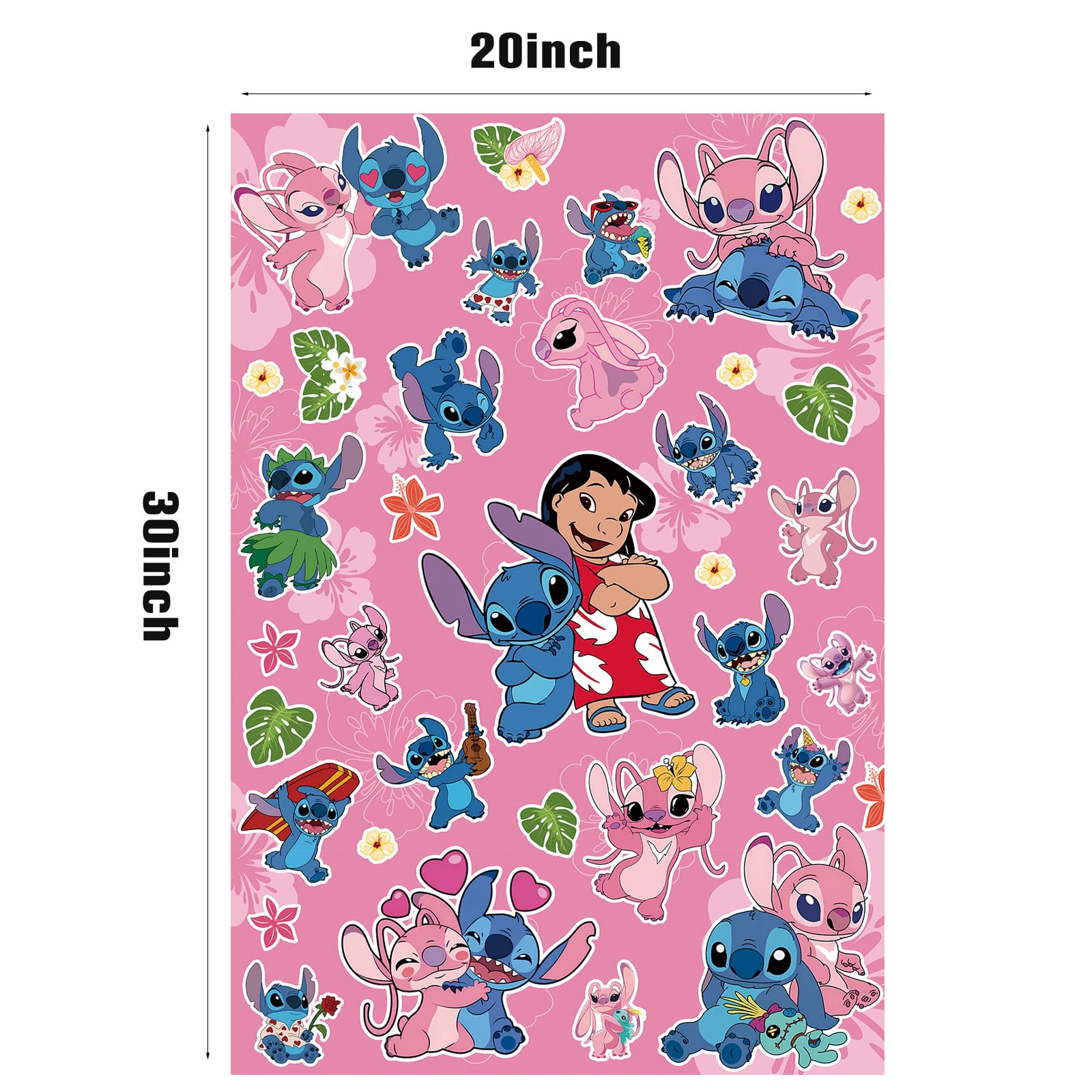 Hanrace Lilo Stitch Wrapping Paper Stitch Gift Wrap Bulk Art Paper Folded Flat for Baby Shower Stitch Birthday Party Decorations Wedding DIY Crafts Gift (Pink)