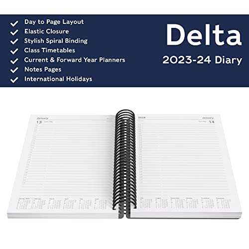 Collins Debden Delta Academic 2023-24 A5 Day To Page Mid Year Diary Planner School College or University Term Journal - August 2023 to August 2024 - Orange - FP51M.44-2324