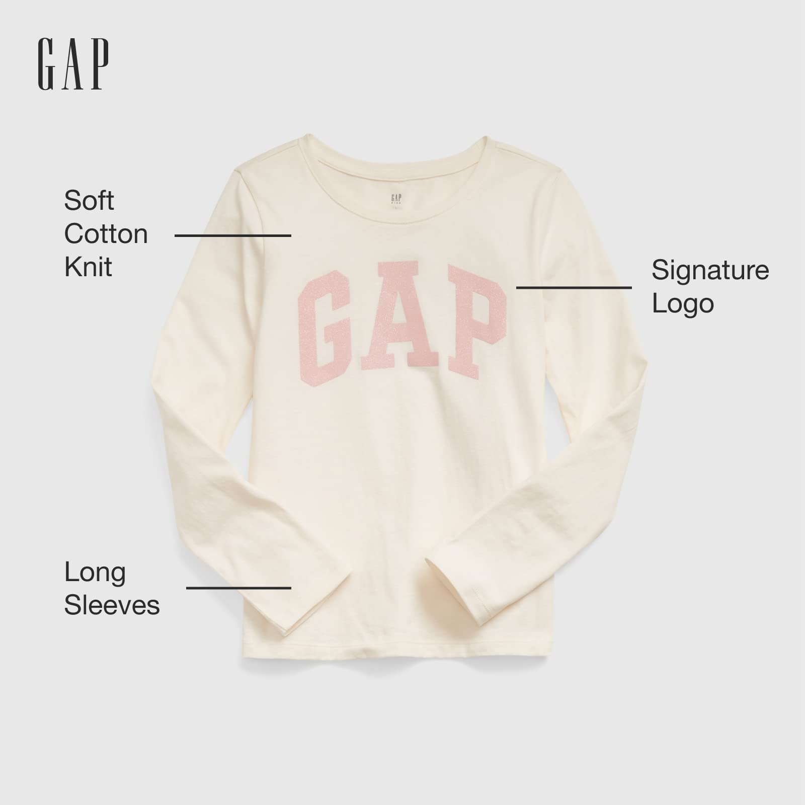 GAP Girls Long Sleeve Logo T-Shirt T Shirt, Lavender Frost, Medium US