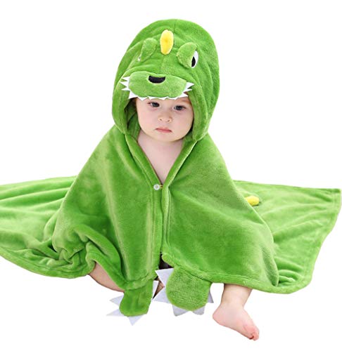 TONWHAR 0-4 Years Toddlers' And Kids' Boys Girls Animal Face Hooded Blanket Baby's Bathrobe,Plush After Bath Blanket (Green Dinosaur)