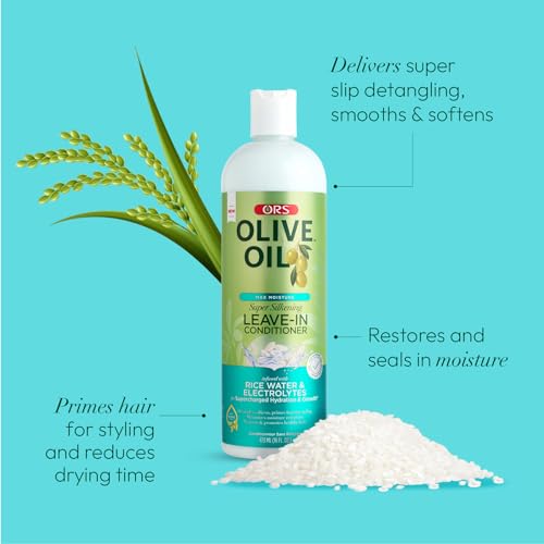 ORS Olive Oil Max Moisture Leave-In Conditioner with Rice Water and Electrolytes for Supercharged Hair Hydration 16.0 Ounce (1)