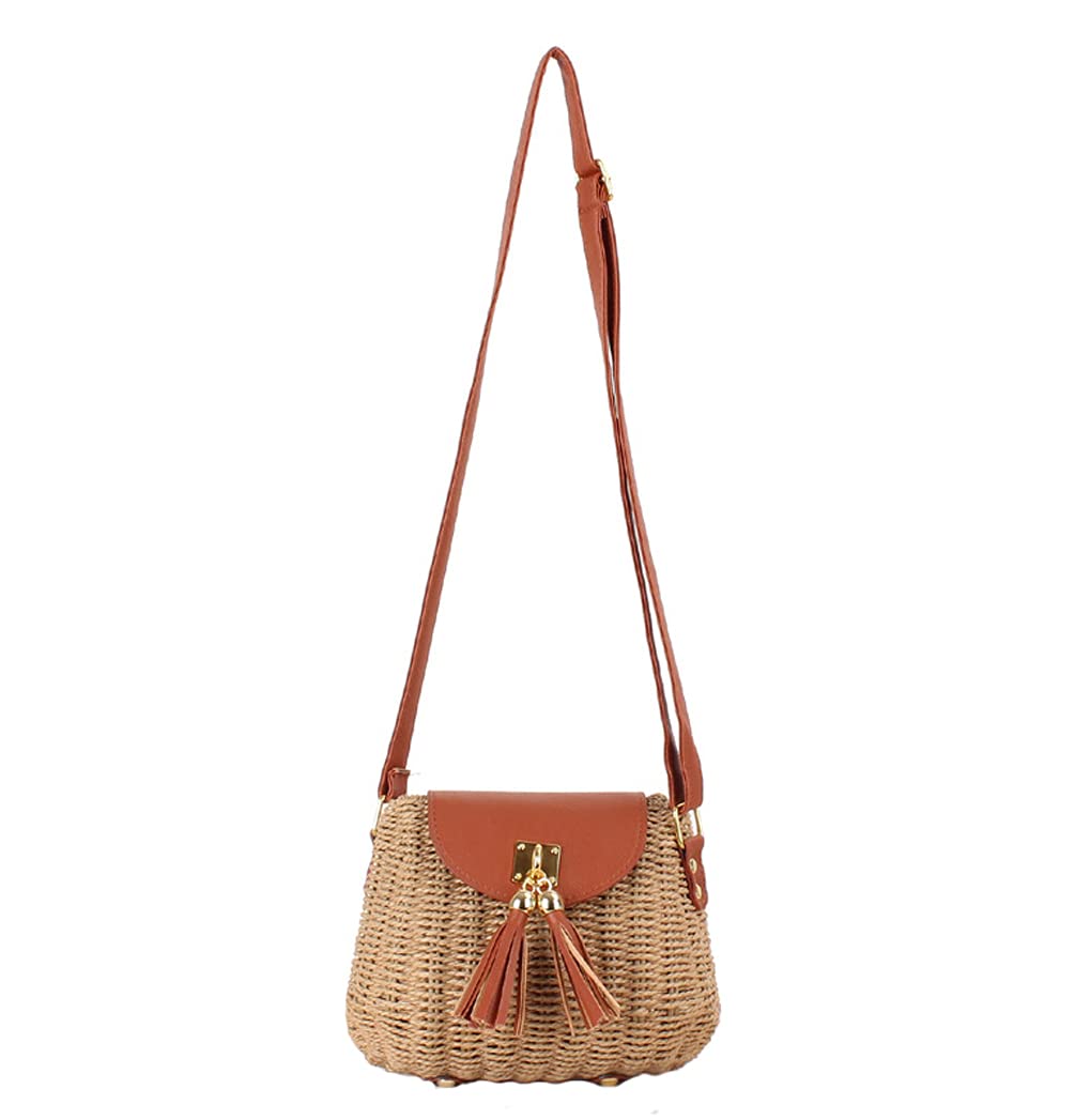 TONWHAR® Lady's Vintage Straw Summer Purse Leisure Beach Bag (Light Coffee)