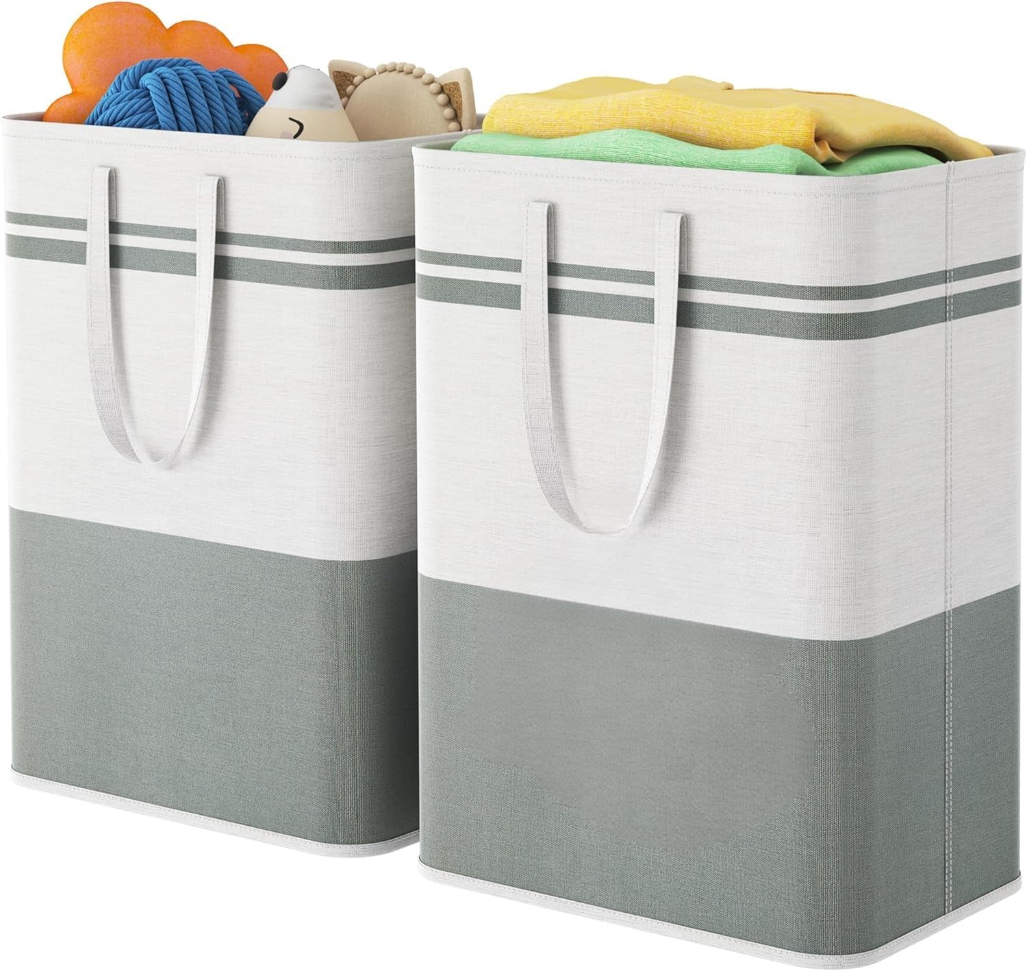 Ganliving: Two Large 75-Litre Freestanding Laundry Baskets, Collapsible with Portable Handles, Water-Resistant High Hamper for The Laundry Dormitory Bedroom Bathroom. (ORANGE WHITE)