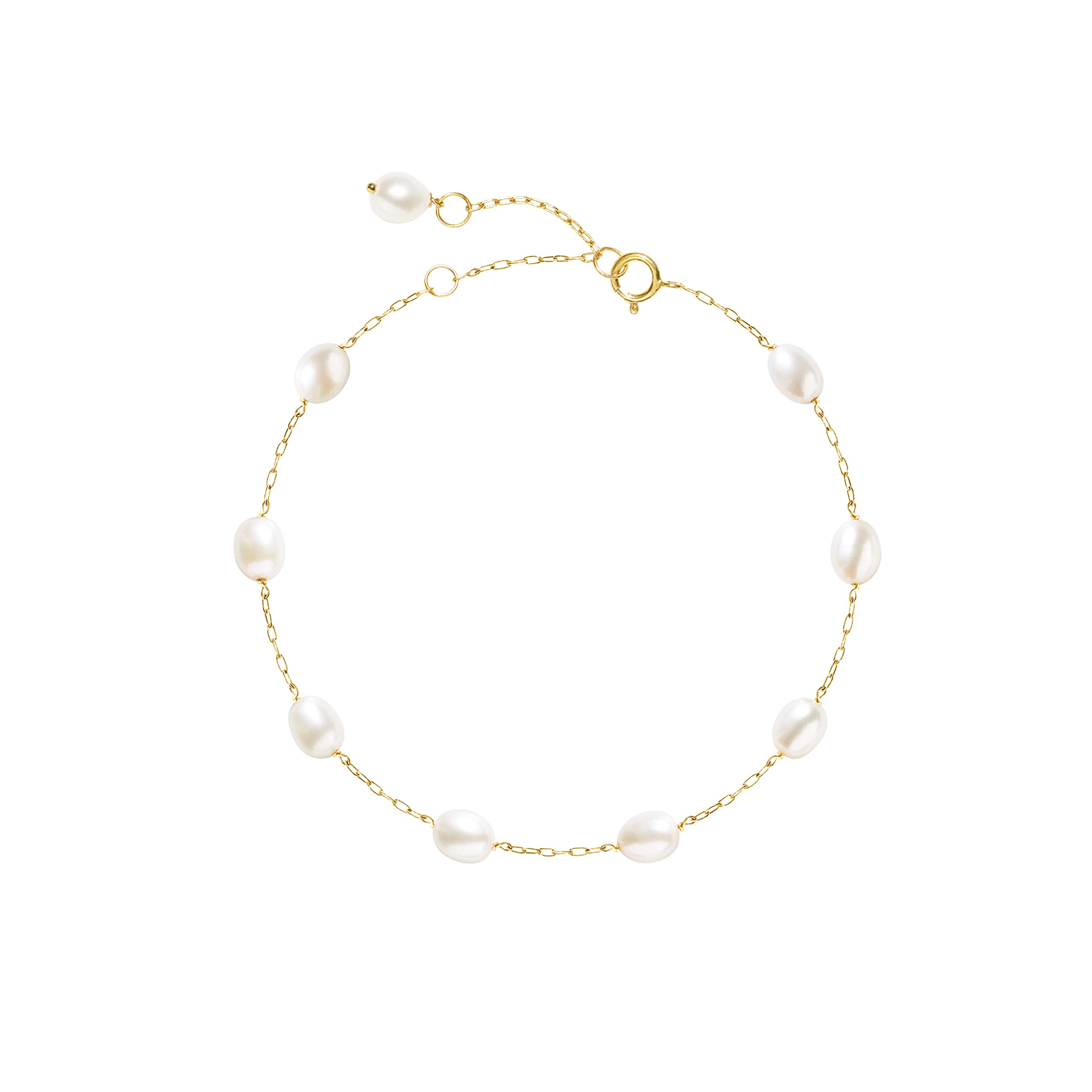 COMOTO Pearl Bracelet for Women 14K Gold Filled Freshwater Cultured Pearl Handmade Bracelet Tin Cup Pearl Bracelet Jewelry,7.0"+0.5"+0.5"