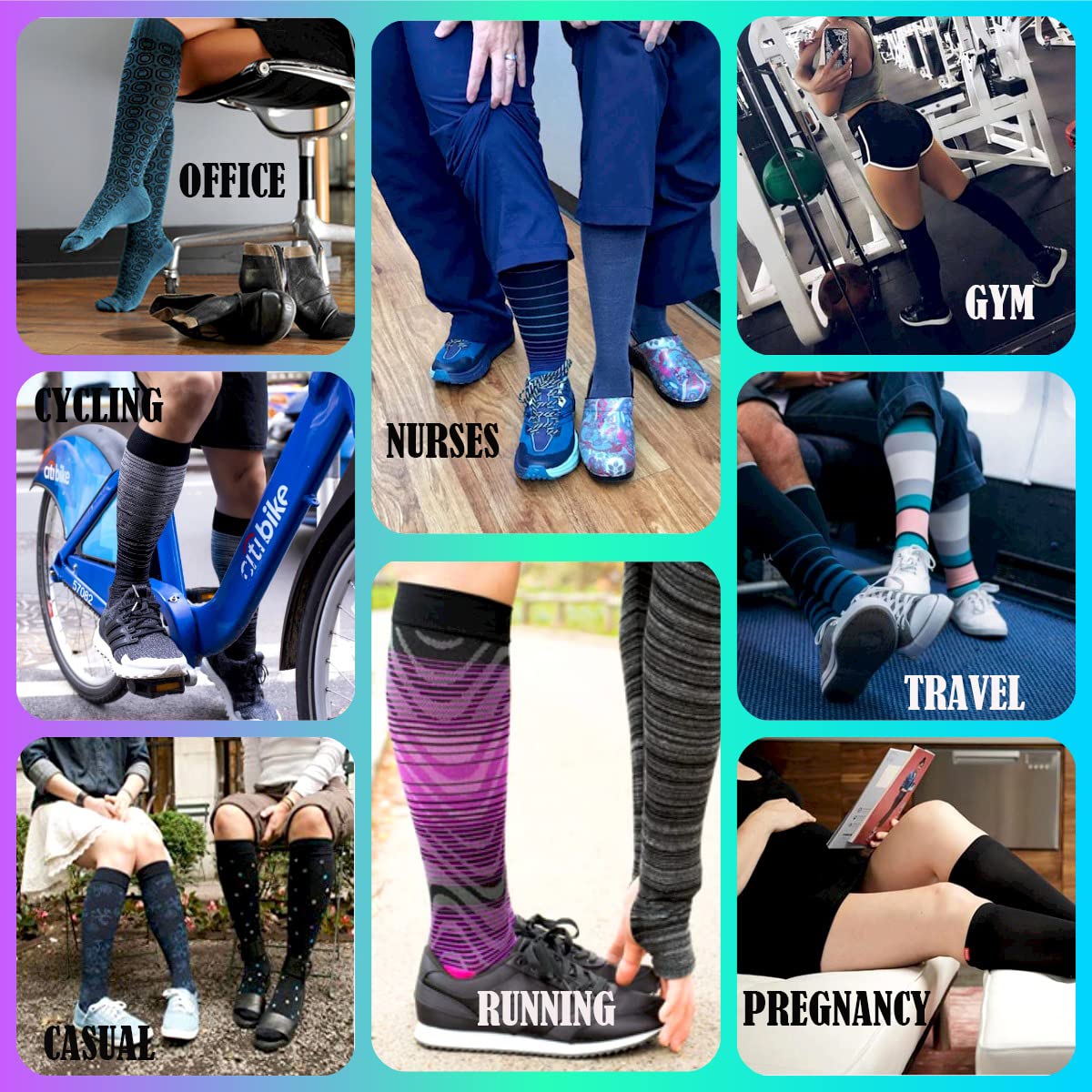 Dr. Motion 4 Pairs Pack Women's Graduated Compression Knee High Socks (X Multi #17)