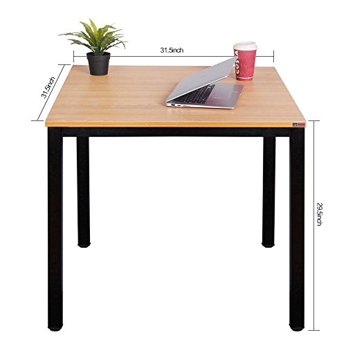 Need Small Square Dining Table- 31-1/2'' Sturdy and Heavy Duty Writing Desk for Small Spaces and Writing Table Desk, Teak Color Desktop & Black Frame AC3BB(8080) Breakroom Table