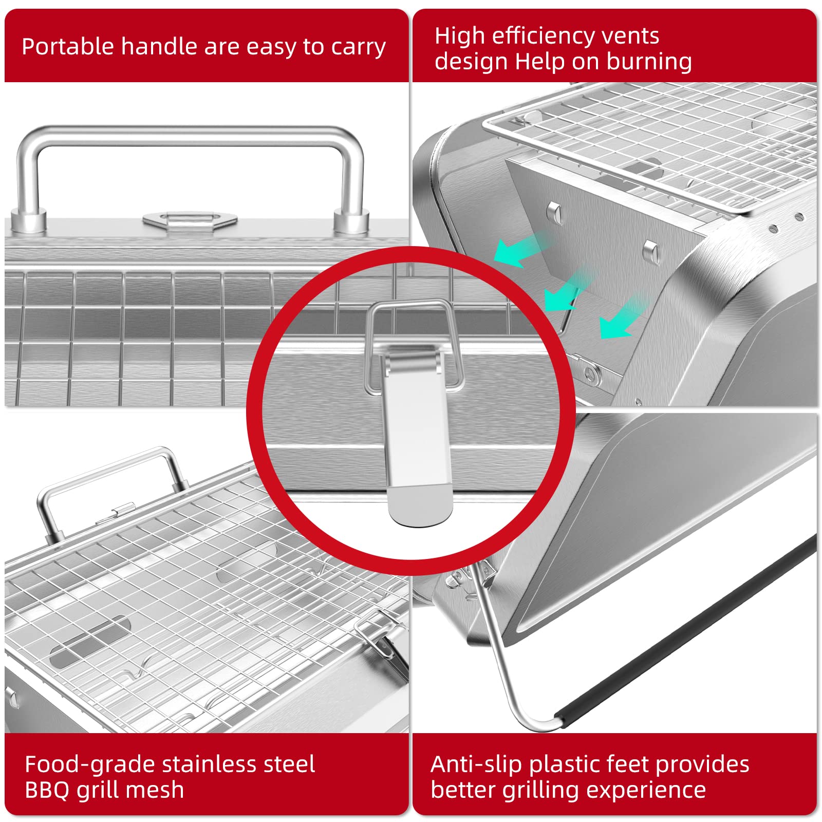 COWEKAI Mini Charcoal Grill, Portable Backpack Stainless Steel BBQ Grill, Table Top Collapsible Barbecue Grill for Small Patio and Backyard, Foldable Outdoor Accessories for Camping, Picnic, Beach