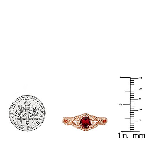 Dazzlingrock Collection 5 MM Round Garnet & Diamond Ladies Split Shank Halo Engagement Ring in 10K Rose Gold, Size 7