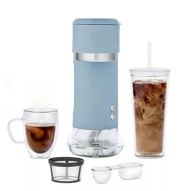 Compact 14.53"H Single-Serve Iced & Hot Coffee Maker - Your Personal Coffee Bar, Retro Style，14.53"H x 11.42"W x 7.24"D， Add a touch of vintage charm to your kitchen with this retro coffee maker.