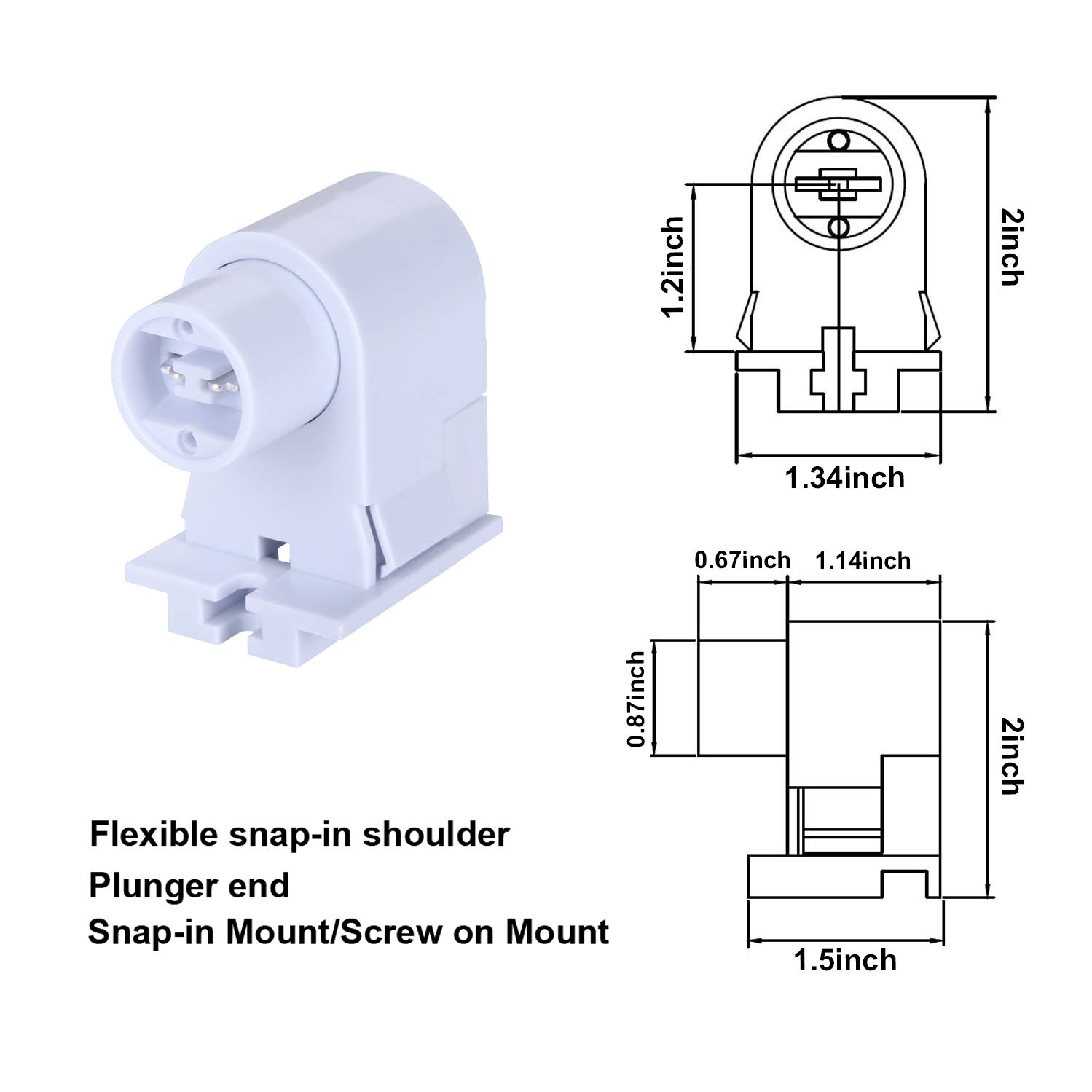 R17D/HO Tombstone Base Holder Socket Connector T8/T10/T12 8ft LED Light Replacement Fluorescent Plunger Lampholder Adaptor 5 Pairs