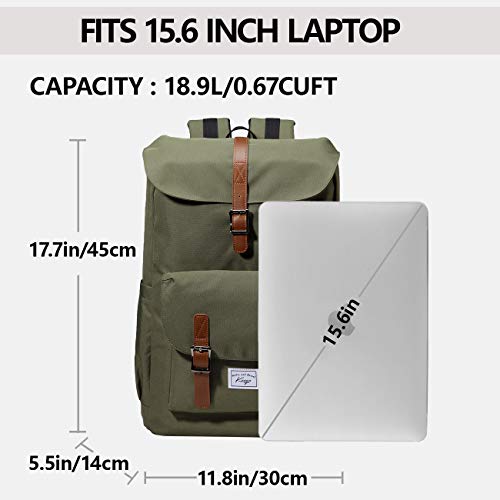 Kasqo Backpack for Men and Women, 15.6 Inch Laptop Backpack Large Capacity Water Resistant Drawstring Flap Bag, Green