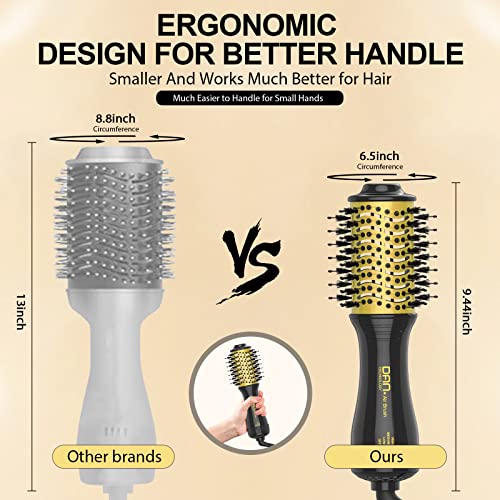 Compact Hair Dryer Brush, Lightweight & Portable One-Step Volumizer and Styler, Ceramic Coating 3-in-1 Hair Styling Tool 3 Temperature Settings 125V Blowout Brush