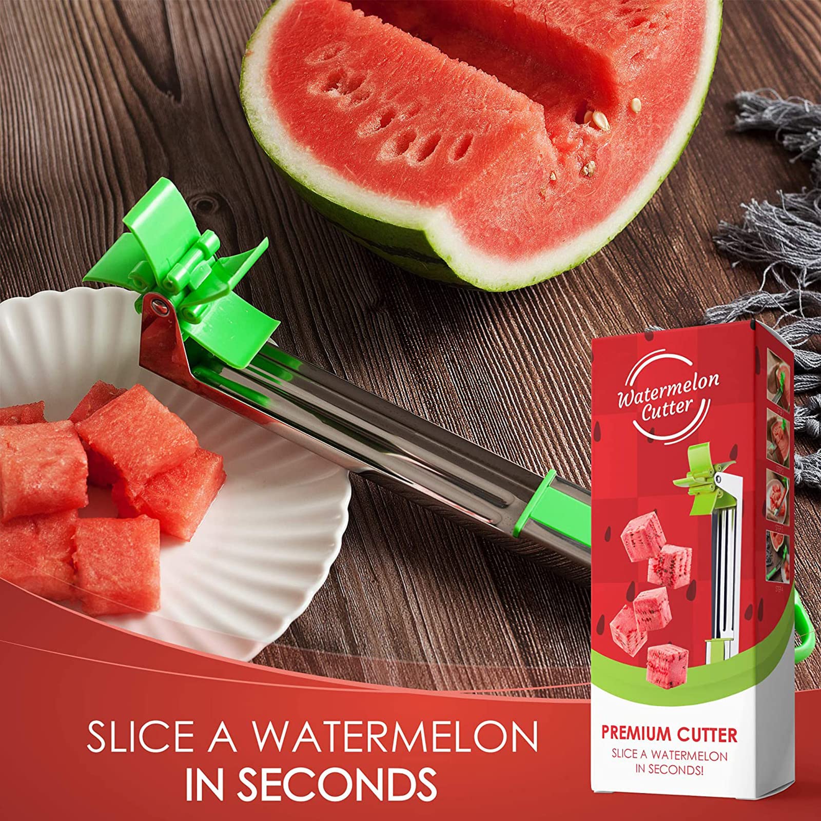 Watermelon Windmill Cutter - Slice a Watermelon in Seconds, 304 Stainless Steel Fruit Slicer Pro Knife - OKMIMI Kitchen Gadgets Tools
