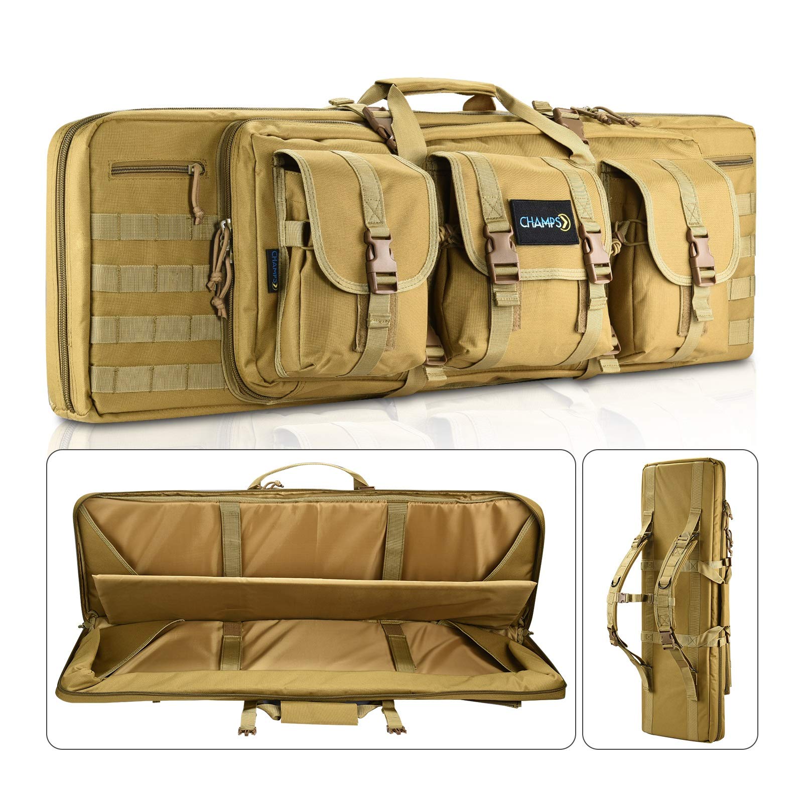 CHAMPS Rifle Case Bag, Double Rifle, Gun Case, Water Resistant & Dust Resistant for Hunting, Range, Sports, Transport [36inch, Khaki]