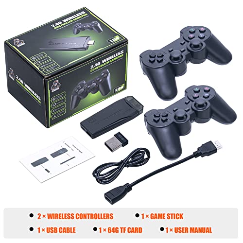 Retro Video Game Console, Wireless Handheld Game Console, Ombsyej 10000+ Classic Game, 2.4G Wireless Controllers, 7 Emulator Consoles, HDMI Output TV Video, Ideal Gift for Kids and Adults, 64G